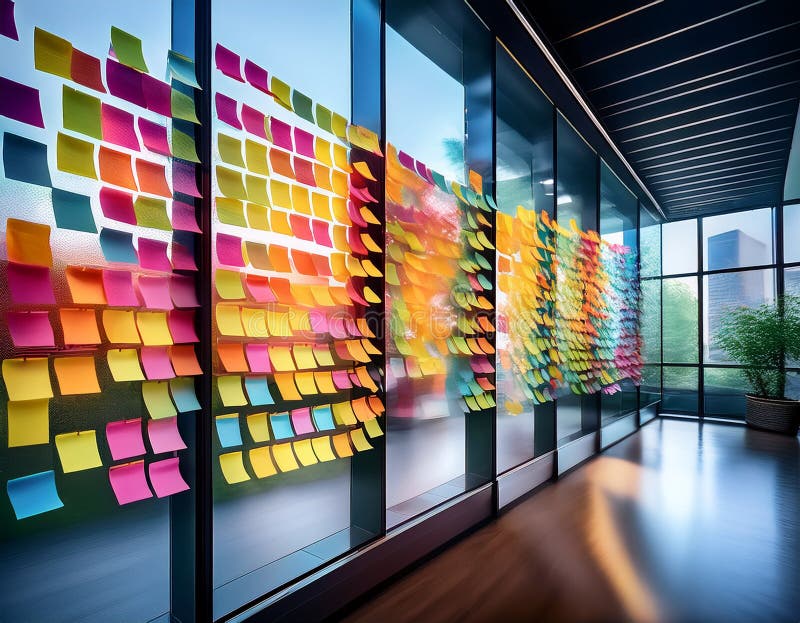 A Creative Brainstorming Session Layout with Colorful Sticky Notes on a ...