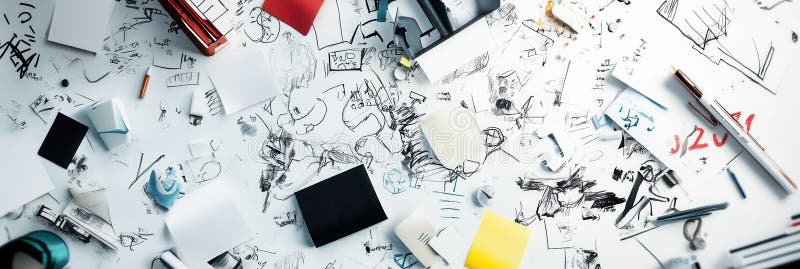 Creative Brainstorming Session Sticky Notes Sketches Design Elements ...