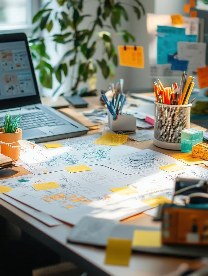 Creative Brainstorming in a Vibrant Workspace with Sticky Notes ...