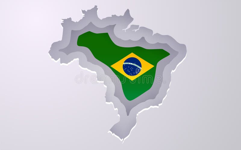 Creative Brazil Map with Flag Colors in Paper Cut Style. Stock Vector ...