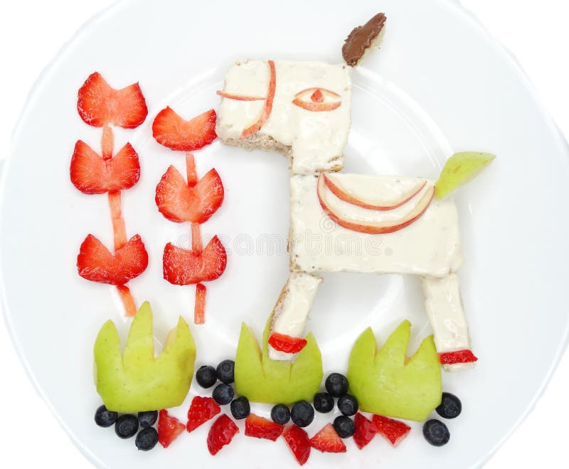 Creative Breakfast with Fruit and Sweet Chocolate Creme on Bread Stock ...