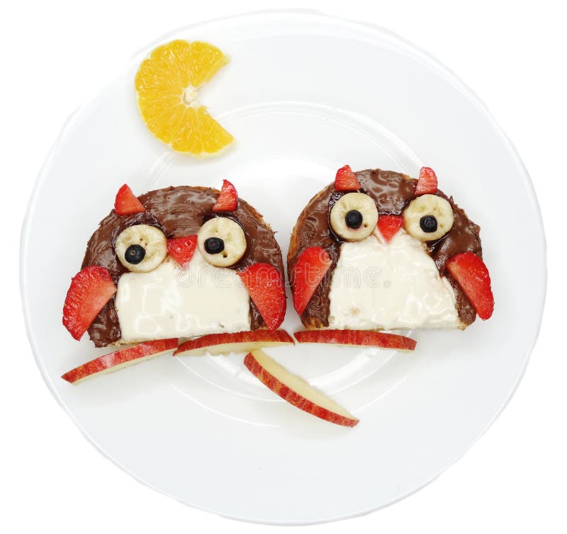 Creative Breakfast with Fruit and Sweet Chocolate Creme on Bread Stock ...