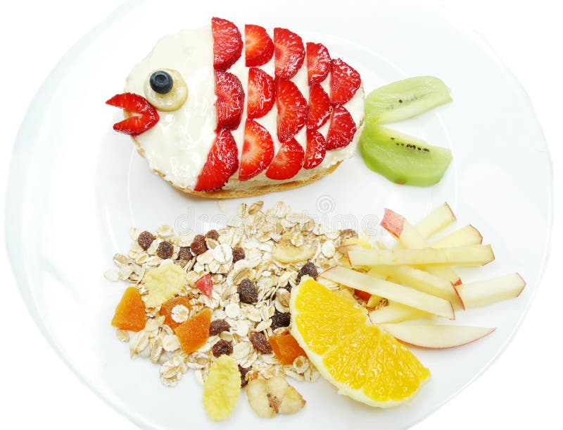 Creative Breakfast with Fruit and Sweet Chocolate Creme on Bread Stock ...