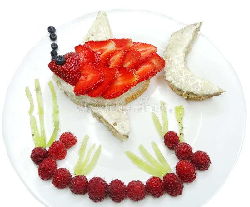 Creative Breakfast with Fruit and Sweet Chocolate Creme on Bread Stock ...