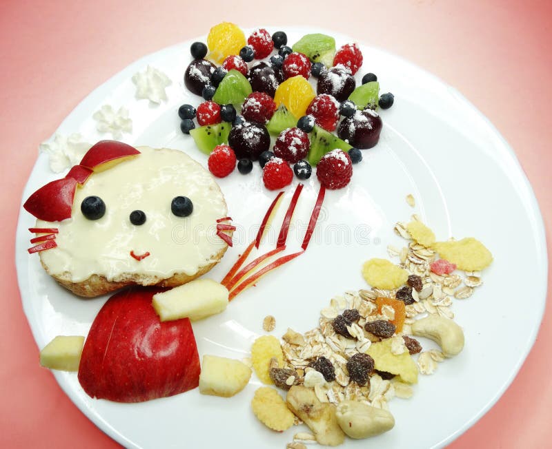 Creative Breakfast with Fruit and Sweet Chocolate Creme on Bread Stock ...