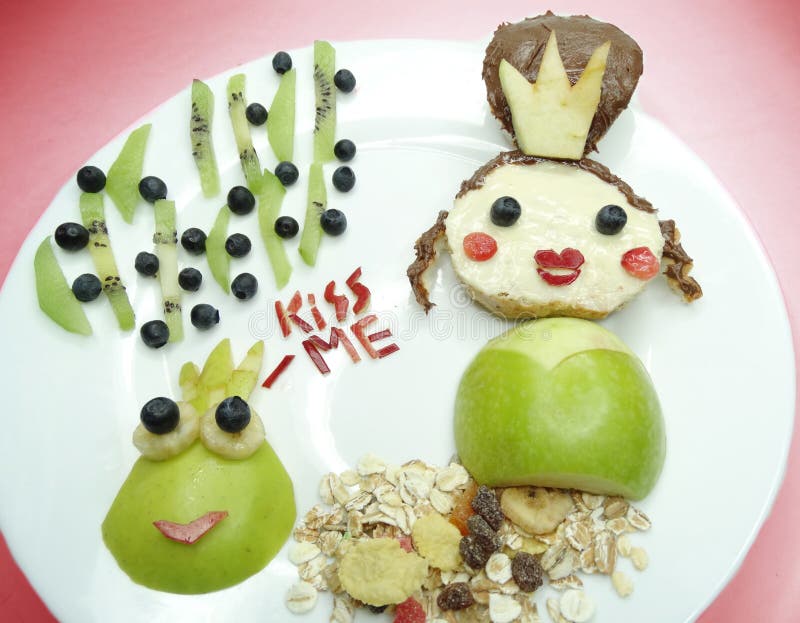 Creative Breakfast with Fruit and Sweet Chocolate Creme on Bread Stock ...