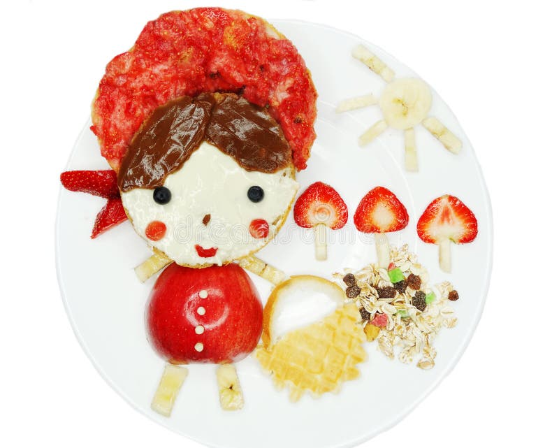 Creative Breakfast with Fruit and Sweet Nutella on Bread Stock Image ...