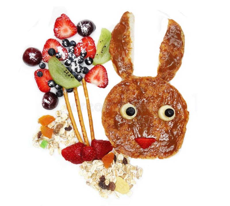 Creative Breakfast with Fruit and Sweet Nutella on Bread Stock Image ...