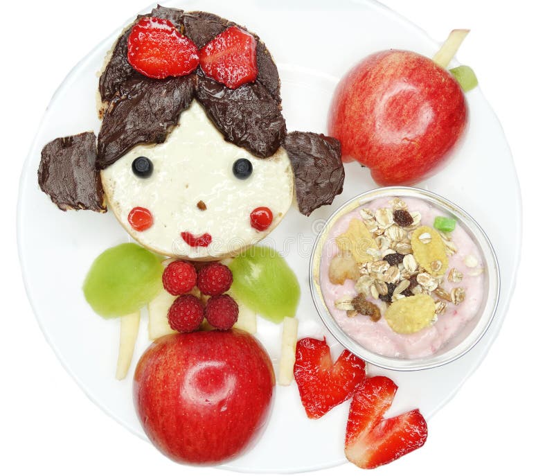 Creative Breakfast with Fruit and Sweet Nutella on Bread Stock Image ...