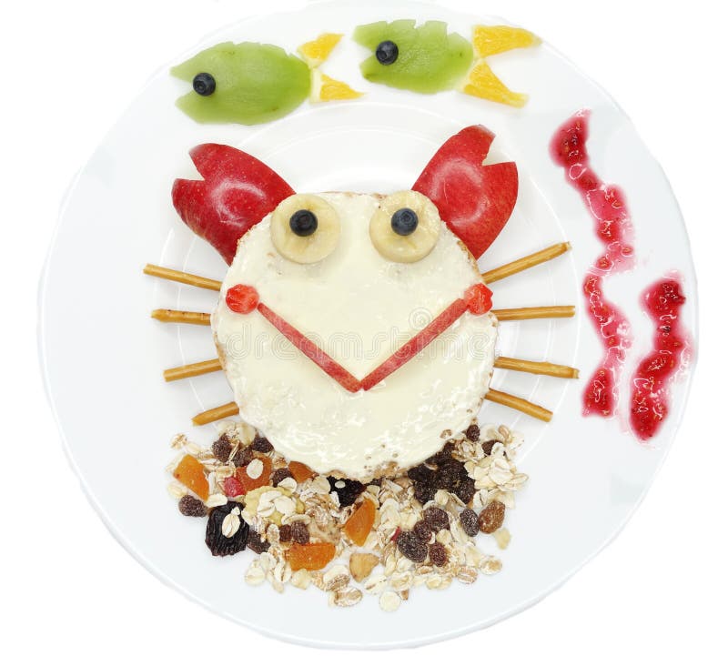 Creative Breakfast with Fruit and Sweet Nutella on Bread Stock Photo ...