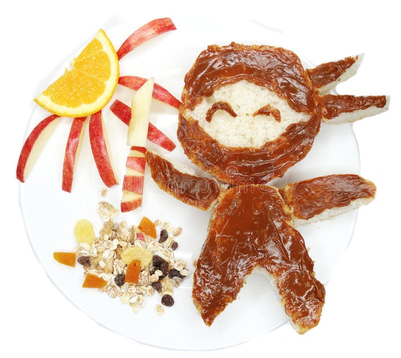 Creative Breakfast with Fruit and Sweet Nutella on Bread Stock Image ...