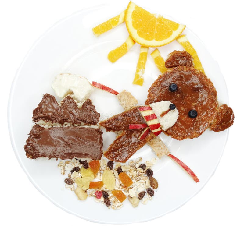 Creative Breakfast with Fruit and Sweet Nutella on Bread Stock Photo ...