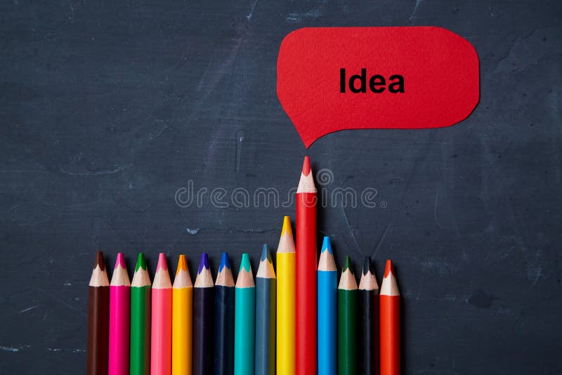 Creative, Bright Idea and Inspiration Concept. Colored Pencils and a ...
