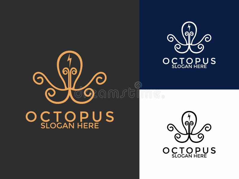 Creative Bulb with Octopus Squid Line Art Logo Vector, Bulb Octopus ...