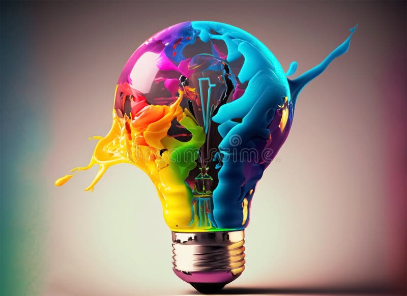 Creative Bulb with Paint Colors. Close Up Stock Illustration ...