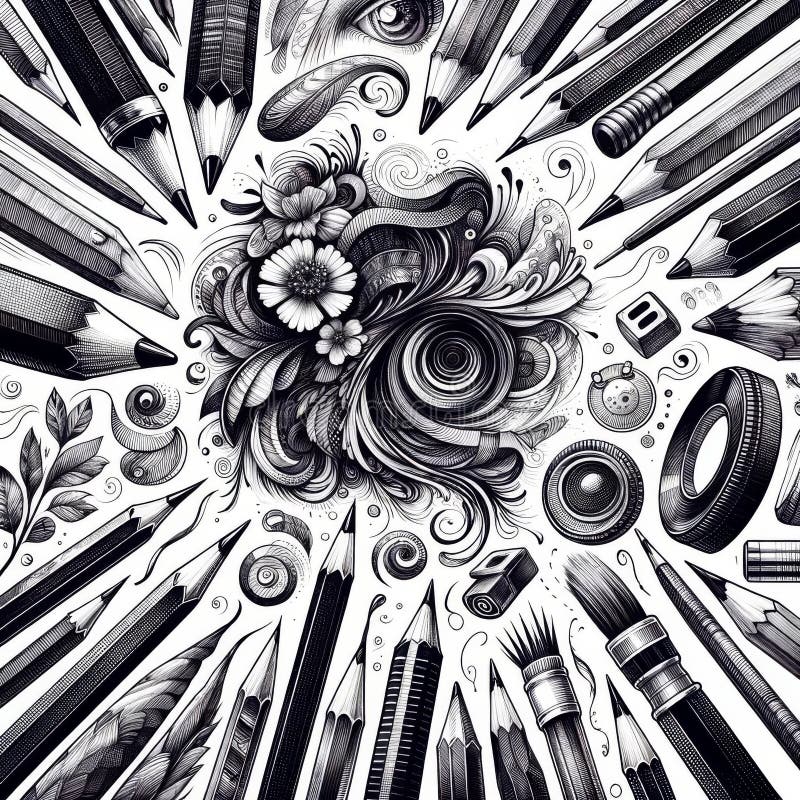 Creative Burst of Art and Writing Tools Stock Photo - Image of ...