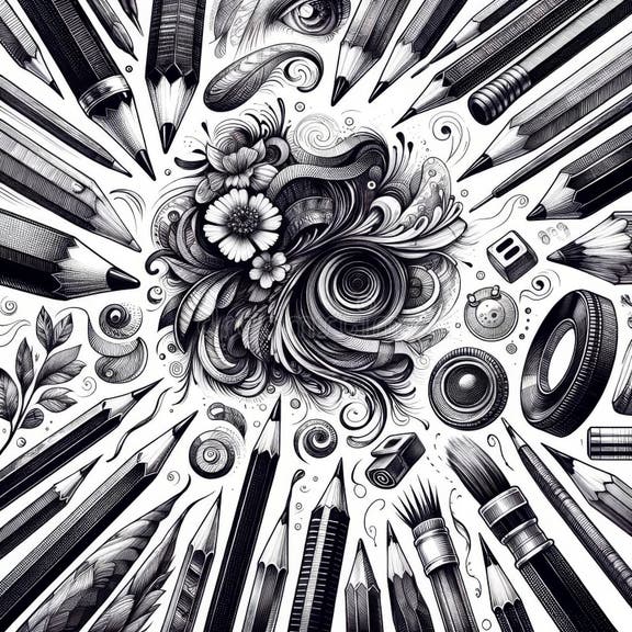 Creative Burst of Art and Writing Tools Stock Photo - Image of ...