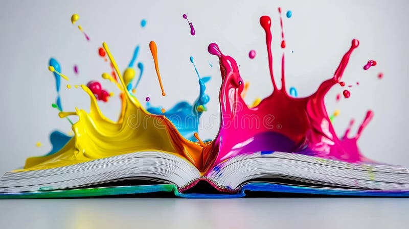 Creative Burst Open Book with a Vibrant Explosion of Colorful Paint on ...