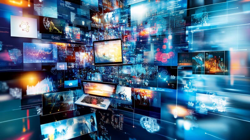 Creative Business Collage with Multilaptop Setup and Intelligent Tech ...