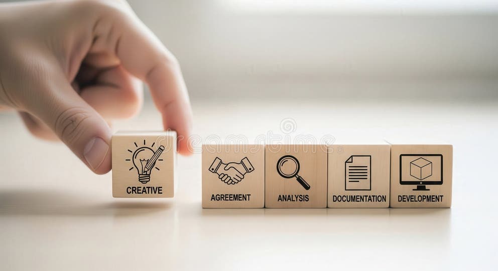 Creative Business Development Process with Wooden Blocks Stock ...