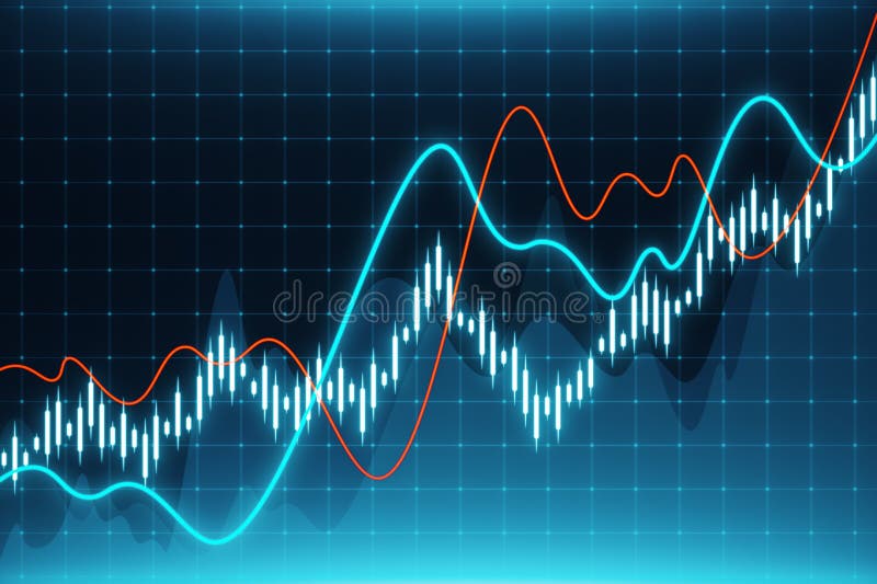 Creative Business Graph Growth on Blue Grid Background. Financial ...