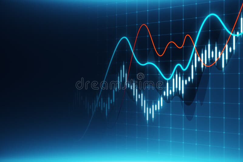 Creative Business Graph Growth on Blue Grid Background with Mock Up ...