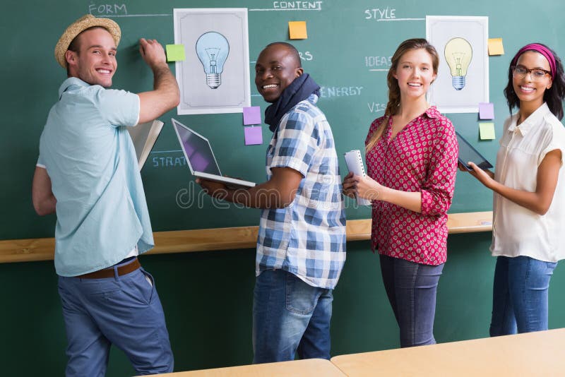 Creative Business People at Work by Blackboard Stock Image - Image of ...
