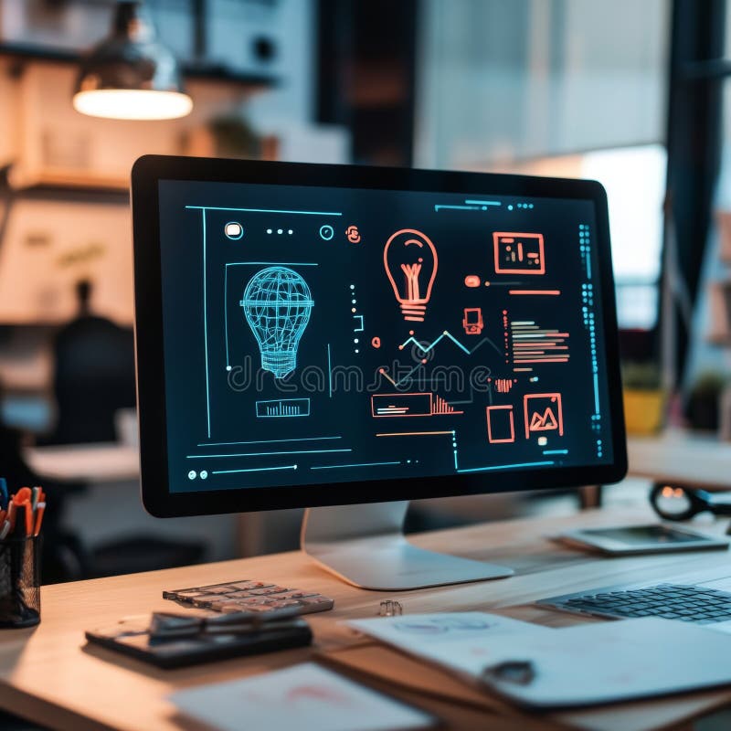 Creative Business Sketch on Modern Computer Screen. Innovation and ...