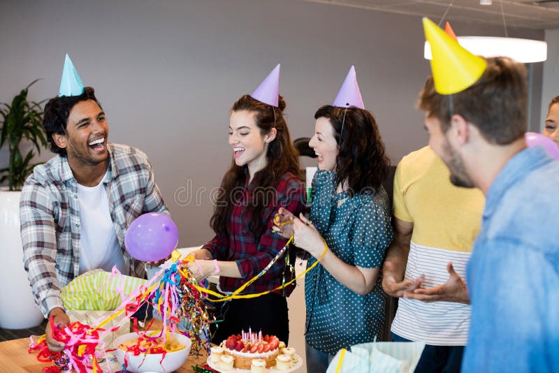 Creative Business Team Celebrating Colleagues Birthday Stock Image ...