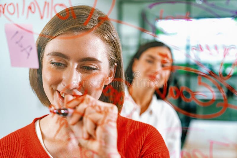 Creative Business Team Sharing Idea, Writing Down on Sticky Note. Immaculate. Stock Photo ...