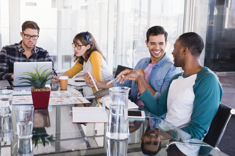 Creative Business Team Working Around Glass Table Stock Image - Image ...