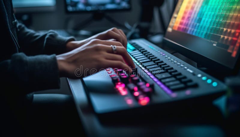 Creative Businesswoman Controls Global Finance Using Computer Equipment ...