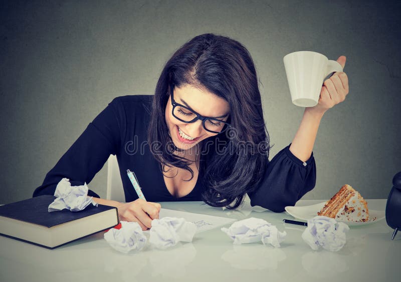 Creative Busy Woman Working at Her Desk Stock Image - Image of happy ...