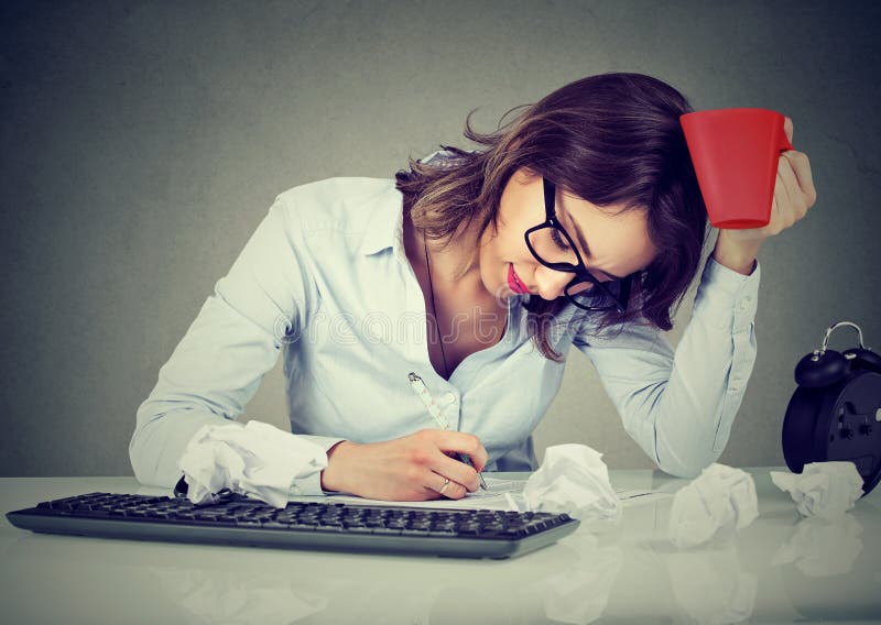 Creative Busy Woman Working at Her Desk Stock Photo - Image of book ...