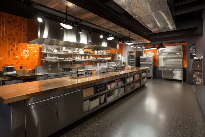 Creative Cafeteria Kitchen with Unique Design, Colors, and Materials ...