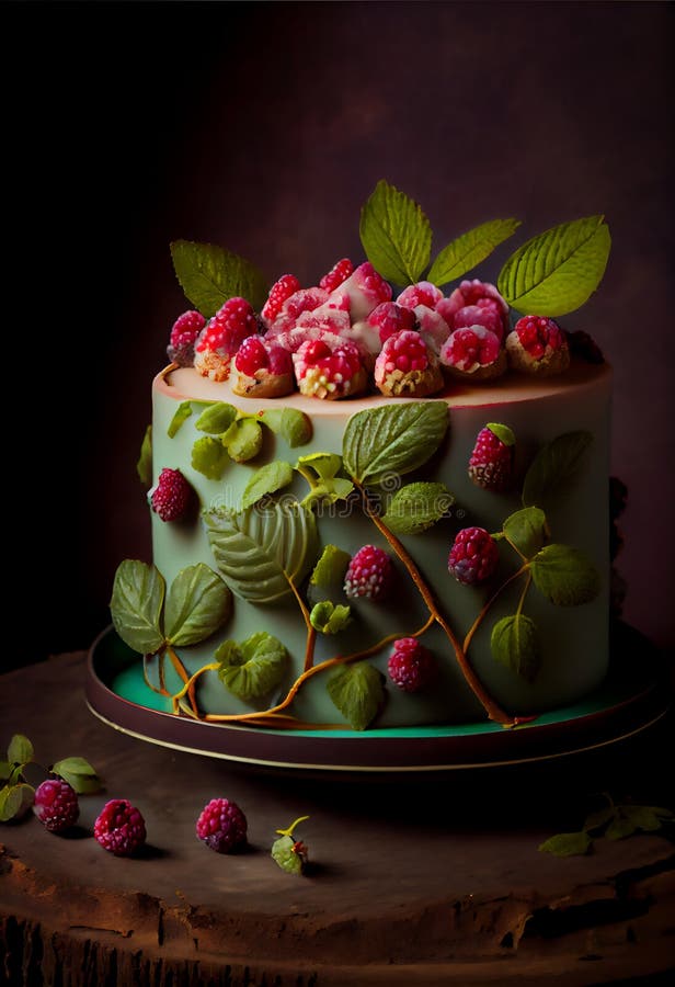 Creative Cake with Raspberries Stock Illustration - Illustration of ...