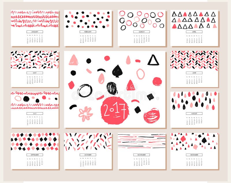 Creative Calendar. Hand Drawn Texture. Stock Vector - Illustration of ...