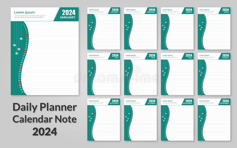 Creative Calendar Note daily Planner 2024 Vector Design Template. Desk ...