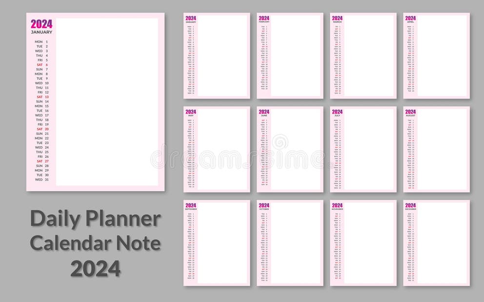 Creative Calendar Note daily Planner 2024 Vector Design Template. Desk ...