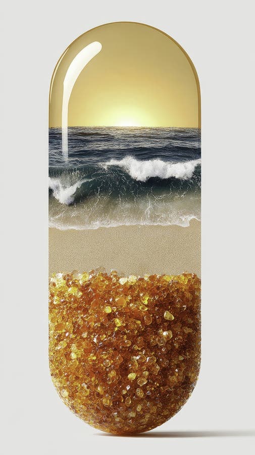 Creative Capsule Design with a Beach Scene and Sunset, Blending Ocean ...