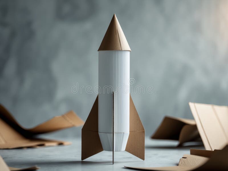 Creative Cardboard Rocket Launching Startup Concept Stock Photo - Image ...
