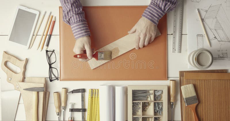 Creative Carpenter and Designer Working at Desk Stock Image - Image of ...