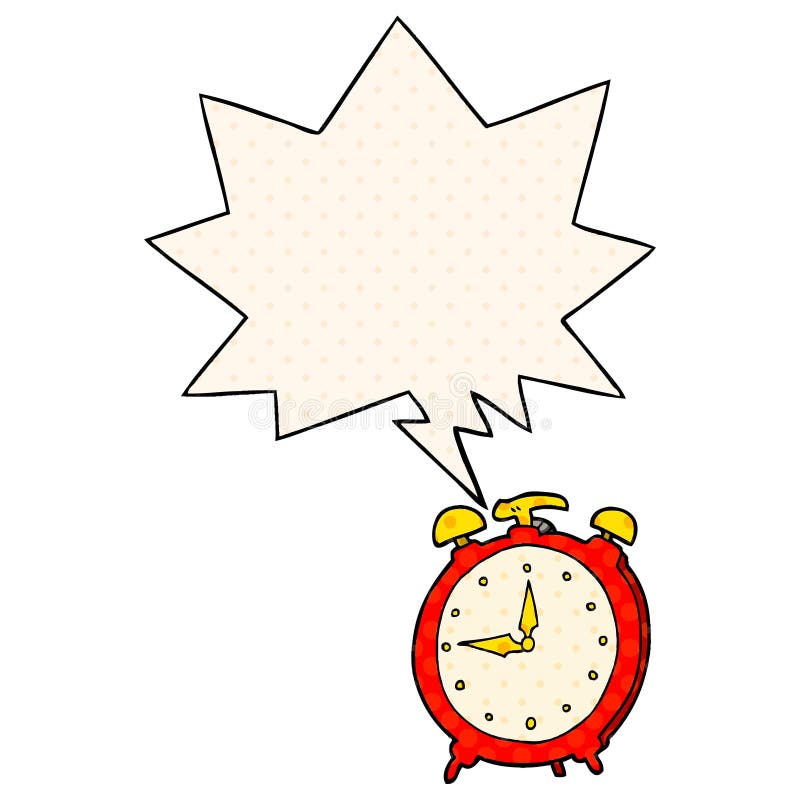 A Creative Cartoon Alarm Clock and Speech Bubble in Comic Book Style ...