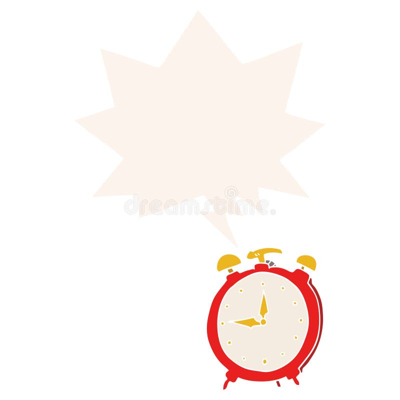 A Creative Cartoon Alarm Clock and Speech Bubble in Retro Style Stock ...