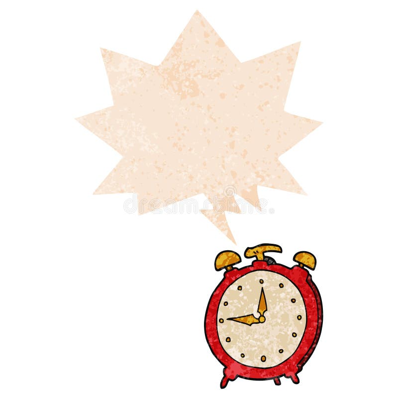 A Creative Cartoon Alarm Clock and Speech Bubble in Retro Textured ...