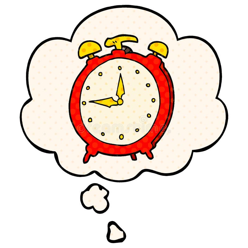 A Creative Cartoon Alarm Clock and Thought Bubble in Comic Book Style ...