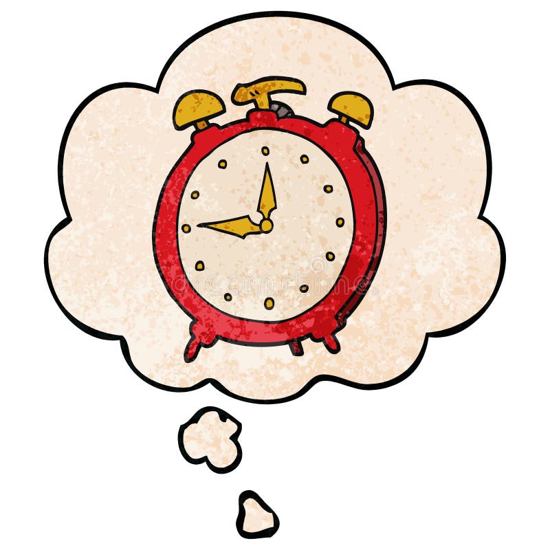 A Creative Cartoon Alarm Clock and Thought Bubble in Grunge Texture ...