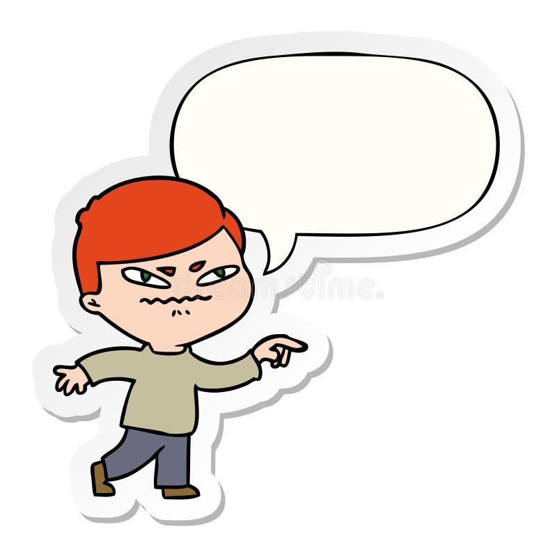 A Creative Cartoon Angry Man Pointing and Speech Bubble Sticker Stock ...