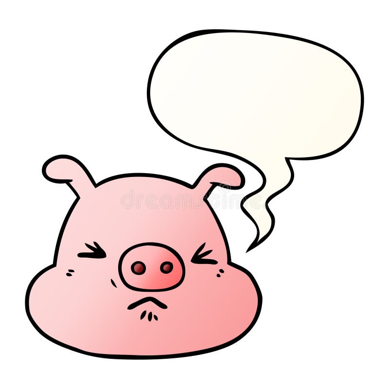 A Creative Cartoon Angry Pig Face and Speech Bubble in Smooth Gradient ...