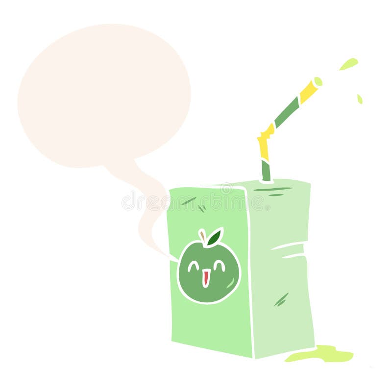 A Creative Cartoon Apple Juice Box and Speech Bubble in Retro Style ...